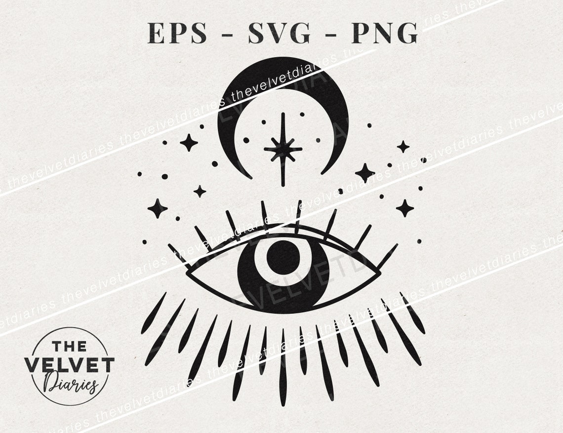Eye and Moon Celestial Stars Lunar Mystical Drawing Vector Svg | Etsy