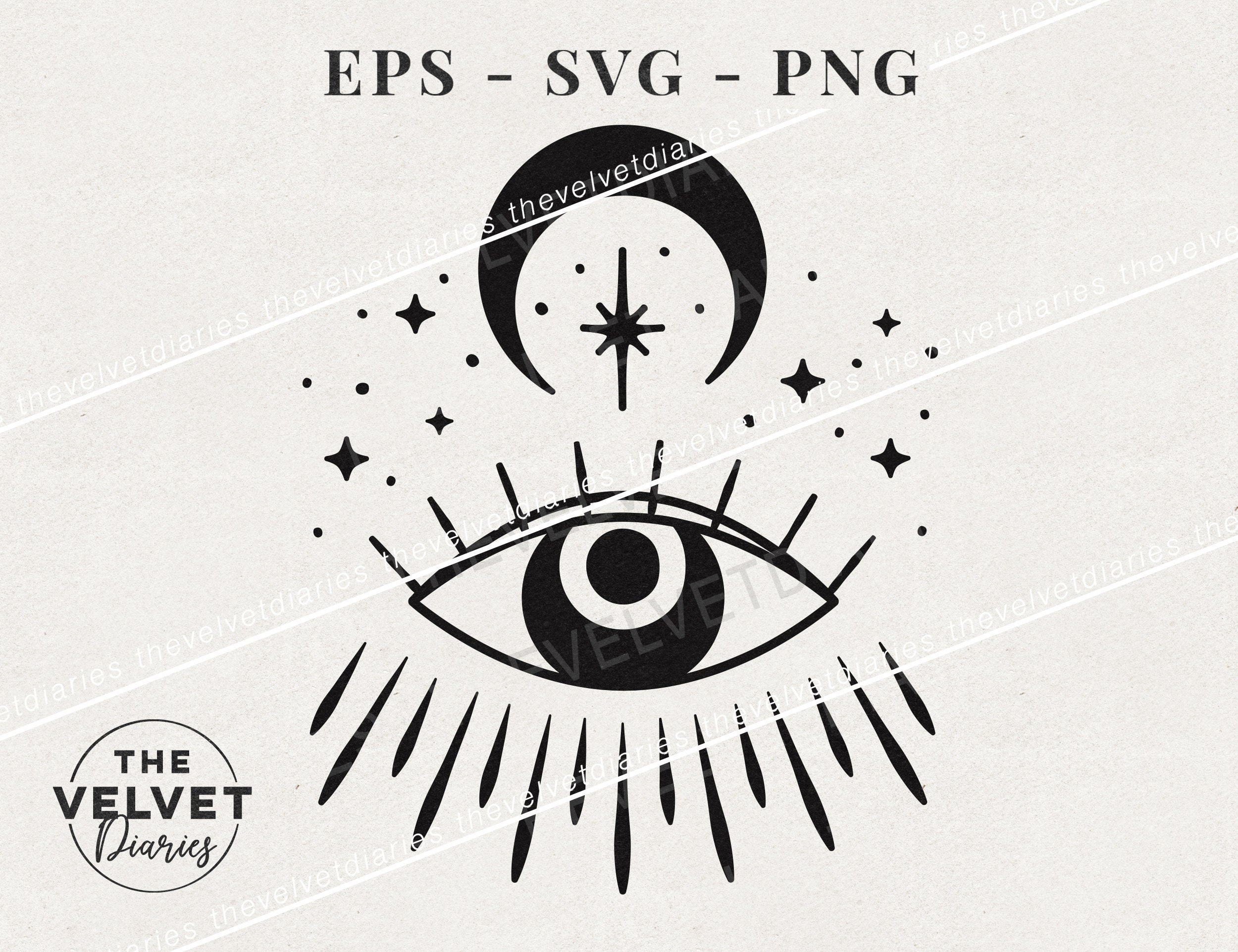 Eye and Moon Celestial Stars Lunar Mystical Drawing Vector Svg - Etsy
