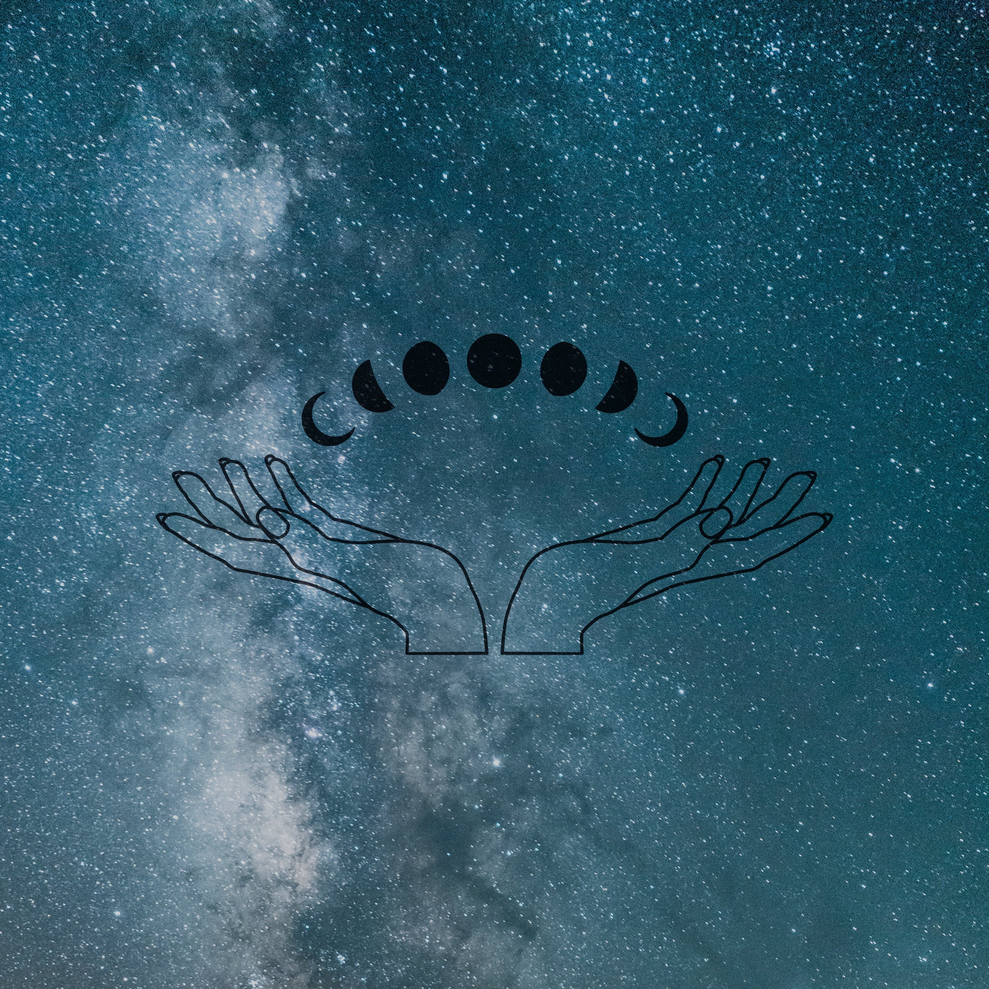 Hands with Moon Phases Celestial stars lunar mystical drawing | Etsy