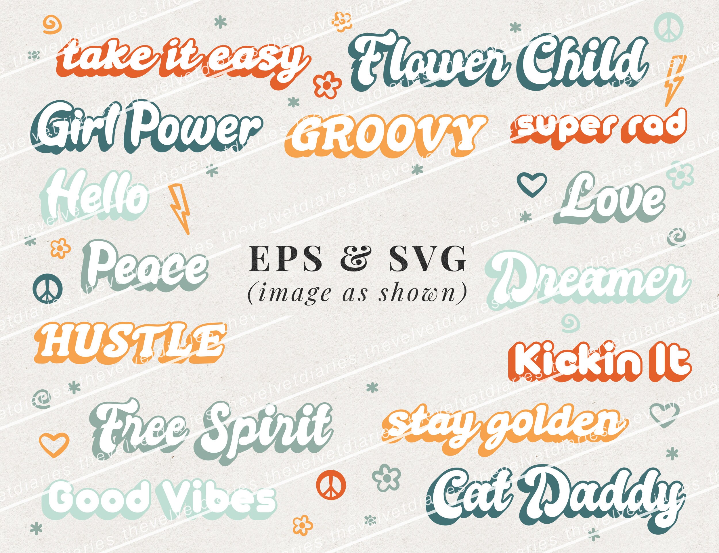 Retro 70s Words Phrases Groovy Peace Love Vector Svg Eps Png | Etsy