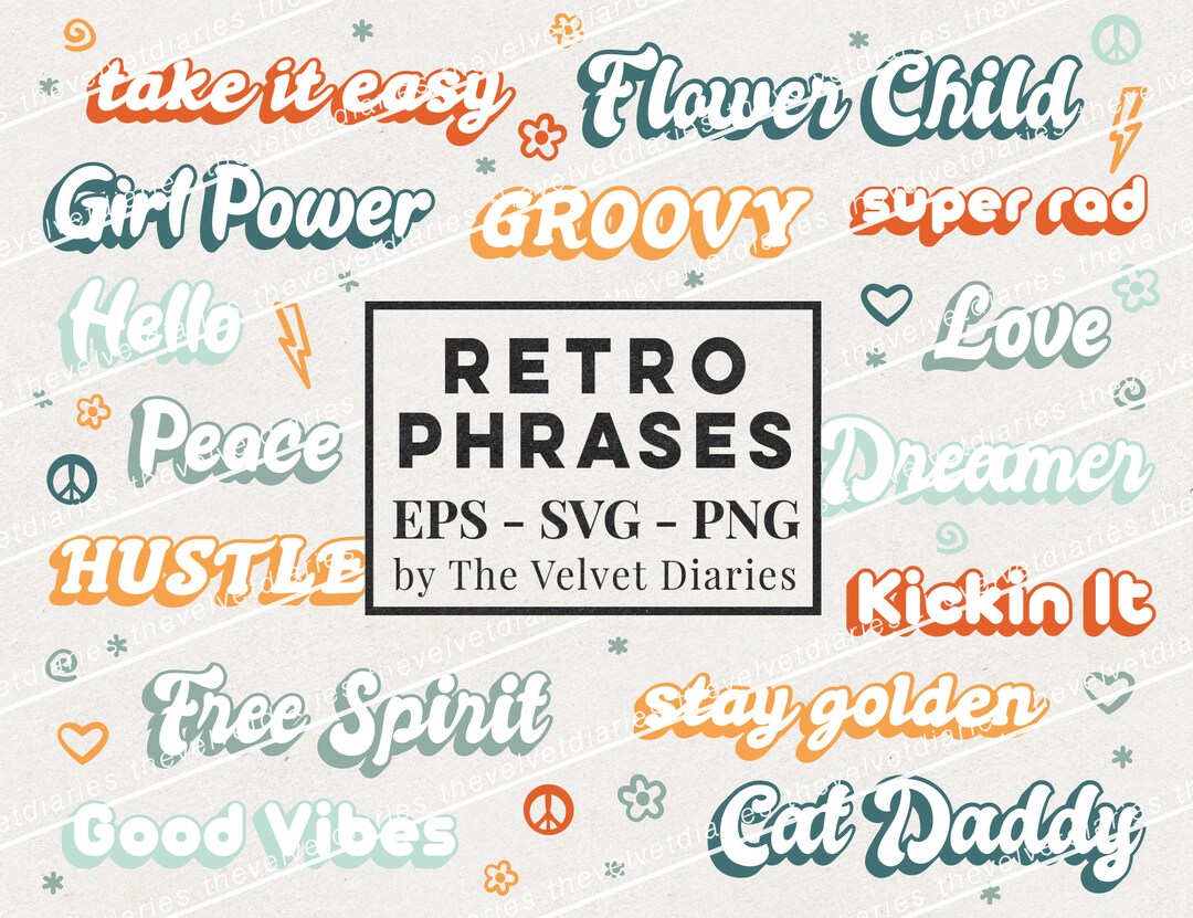 Retro 70s Words Phrases Groovy Peace Love Vector Svg Eps Png Cricut ...