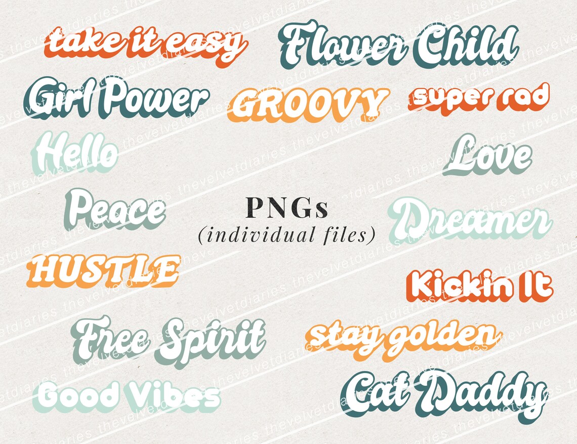 Retro 70s Words Phrases Groovy Peace Love Vector Svg Eps Png Etsy