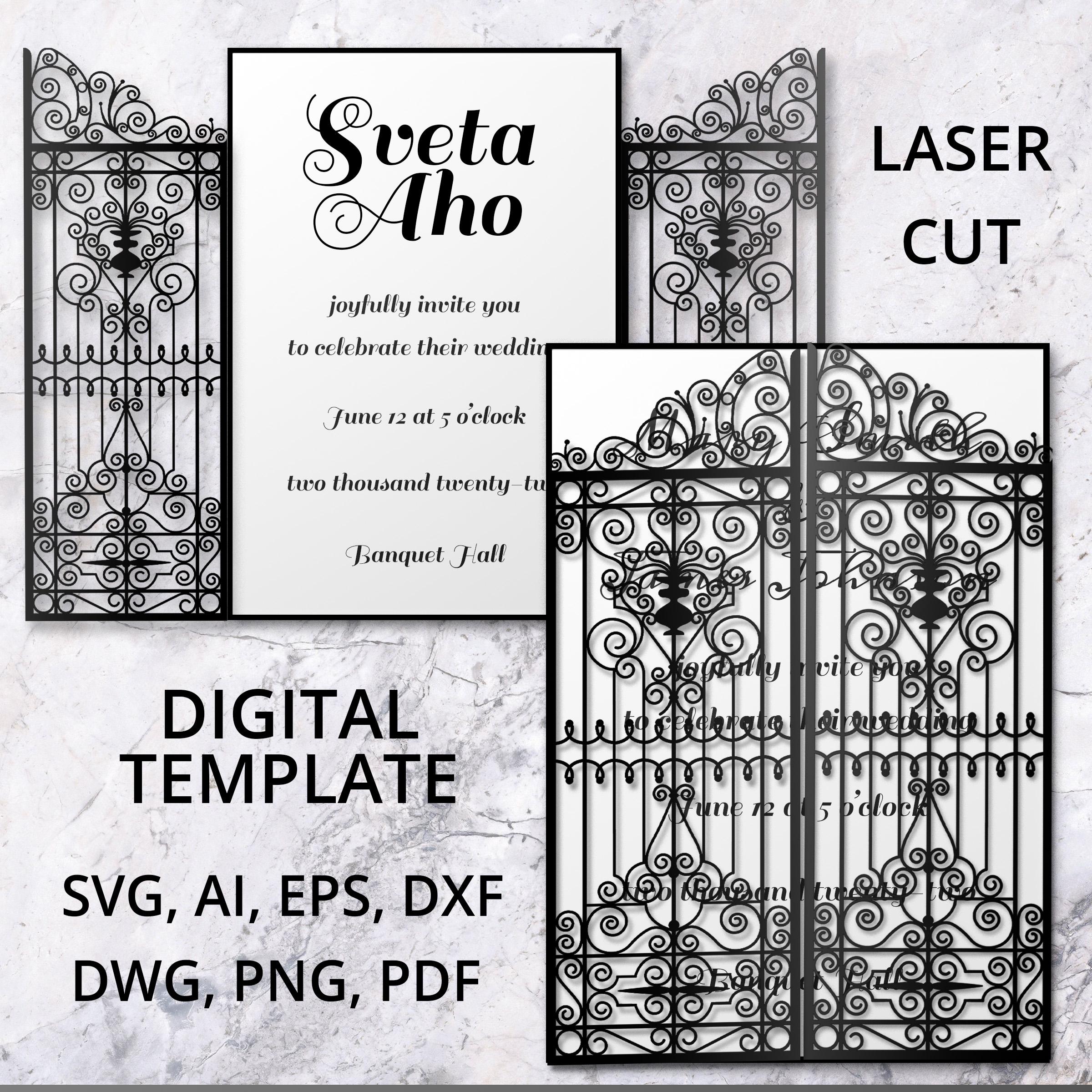 Gate Fold Wedding Invitation Template 5x7. Laser Cut Ornate Gates Card ...