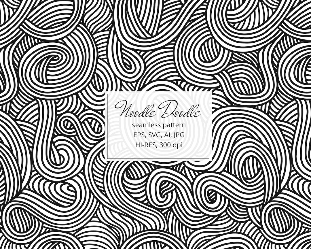 Noodle Doodle, Seamless Pattern in Black and White Colors, Vector and ...