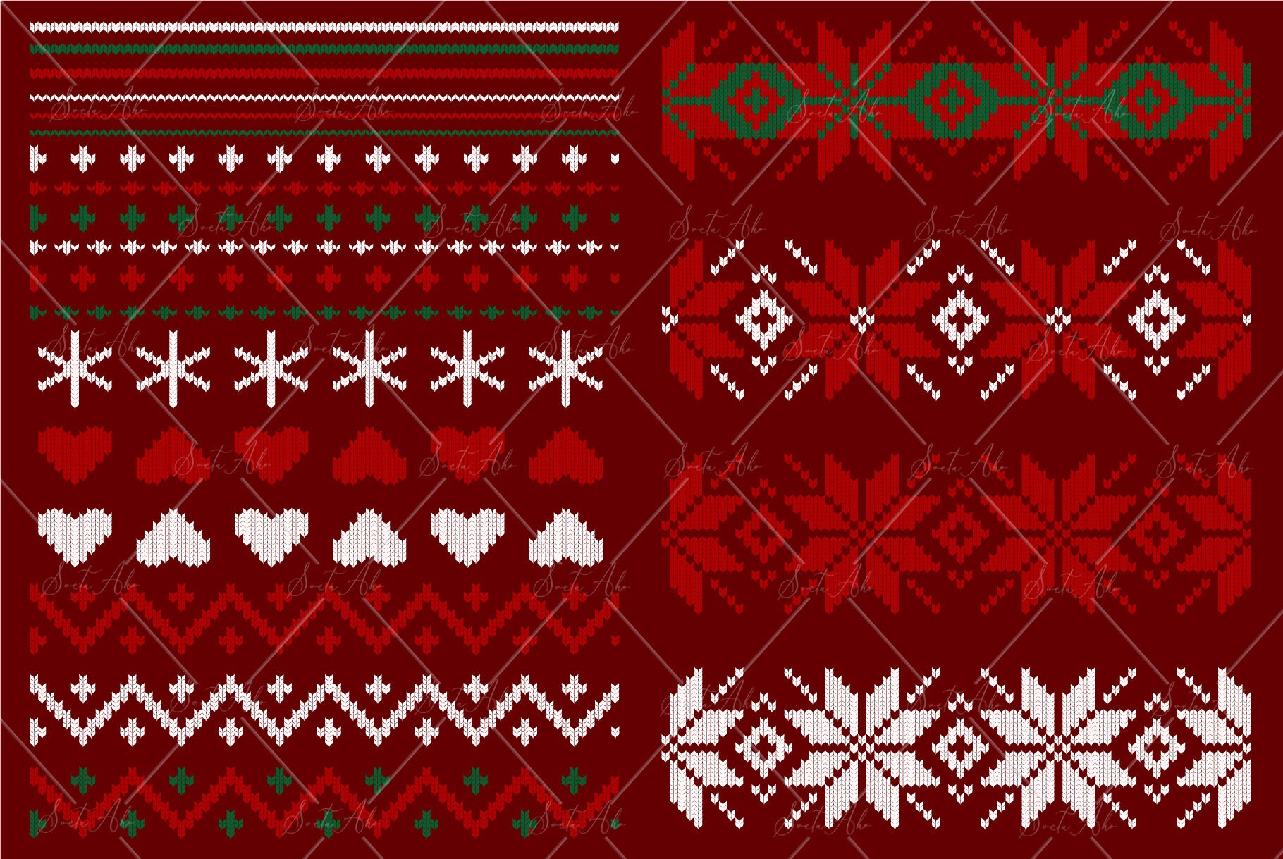 Christmas Knitted Elements, Cliparts and Seamless Patterns, Vector and ...