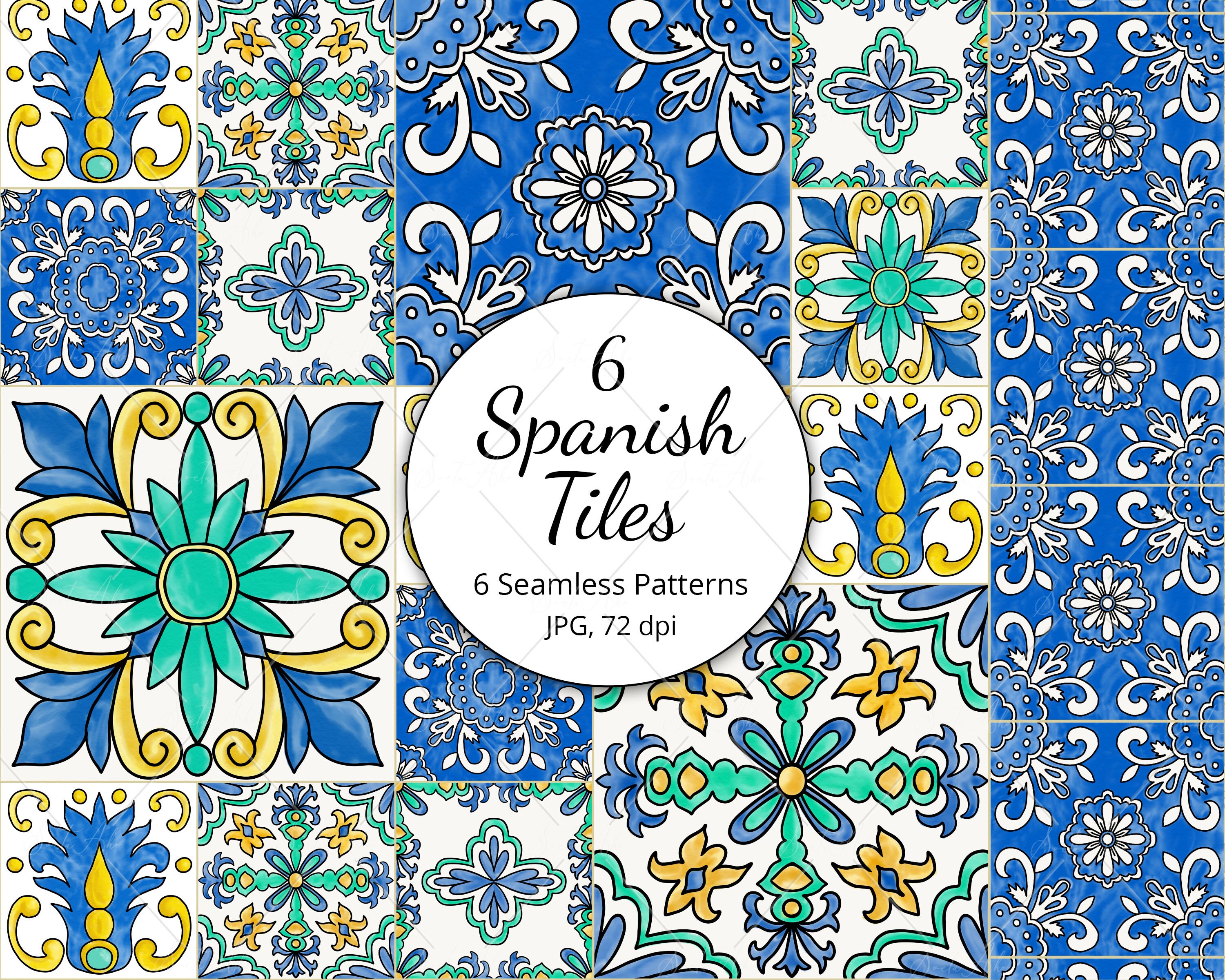 Spanish or Portuguese Tiles, Collection of Tiles and Seamless Patterns ...
