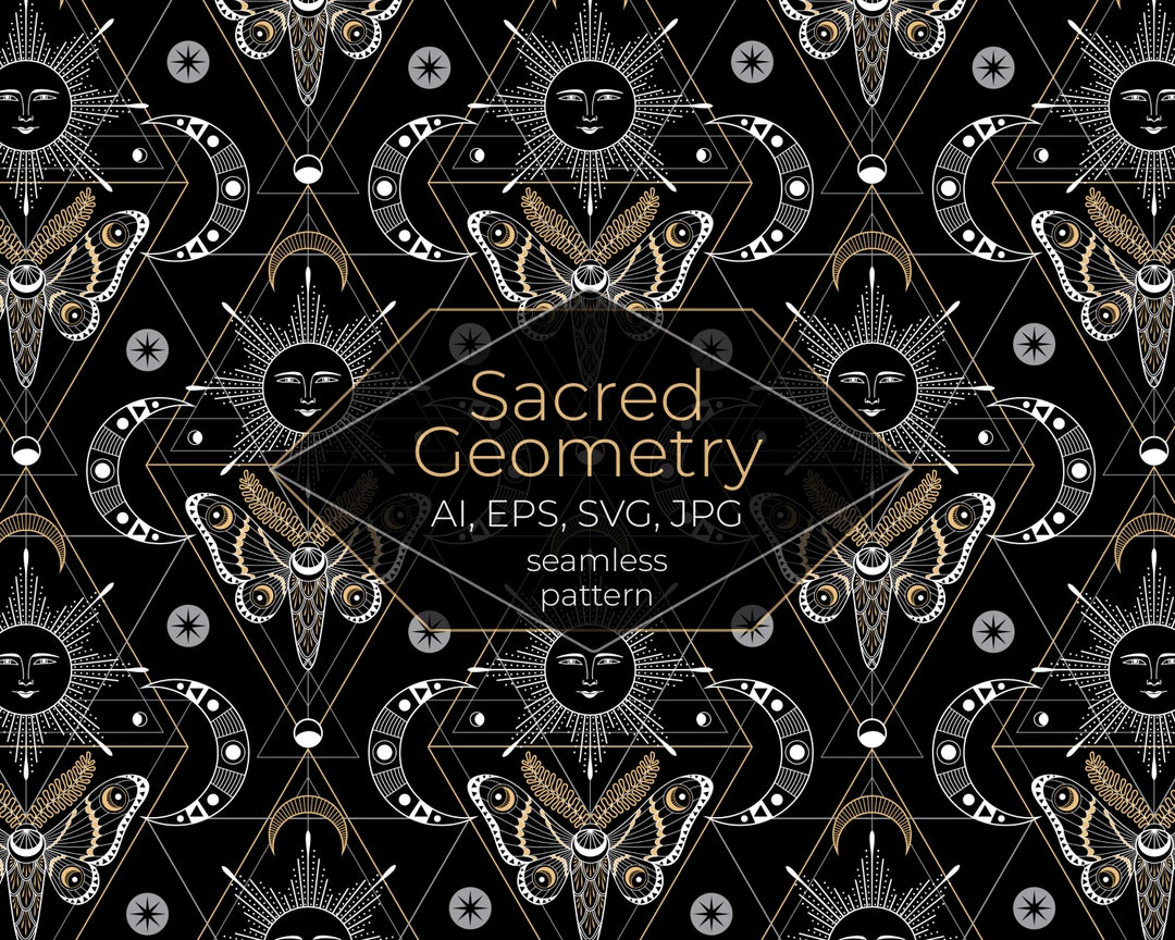 Sacred Geometry, Magic Moth and Crescent Moon, Seamless Pattern, Vector ...