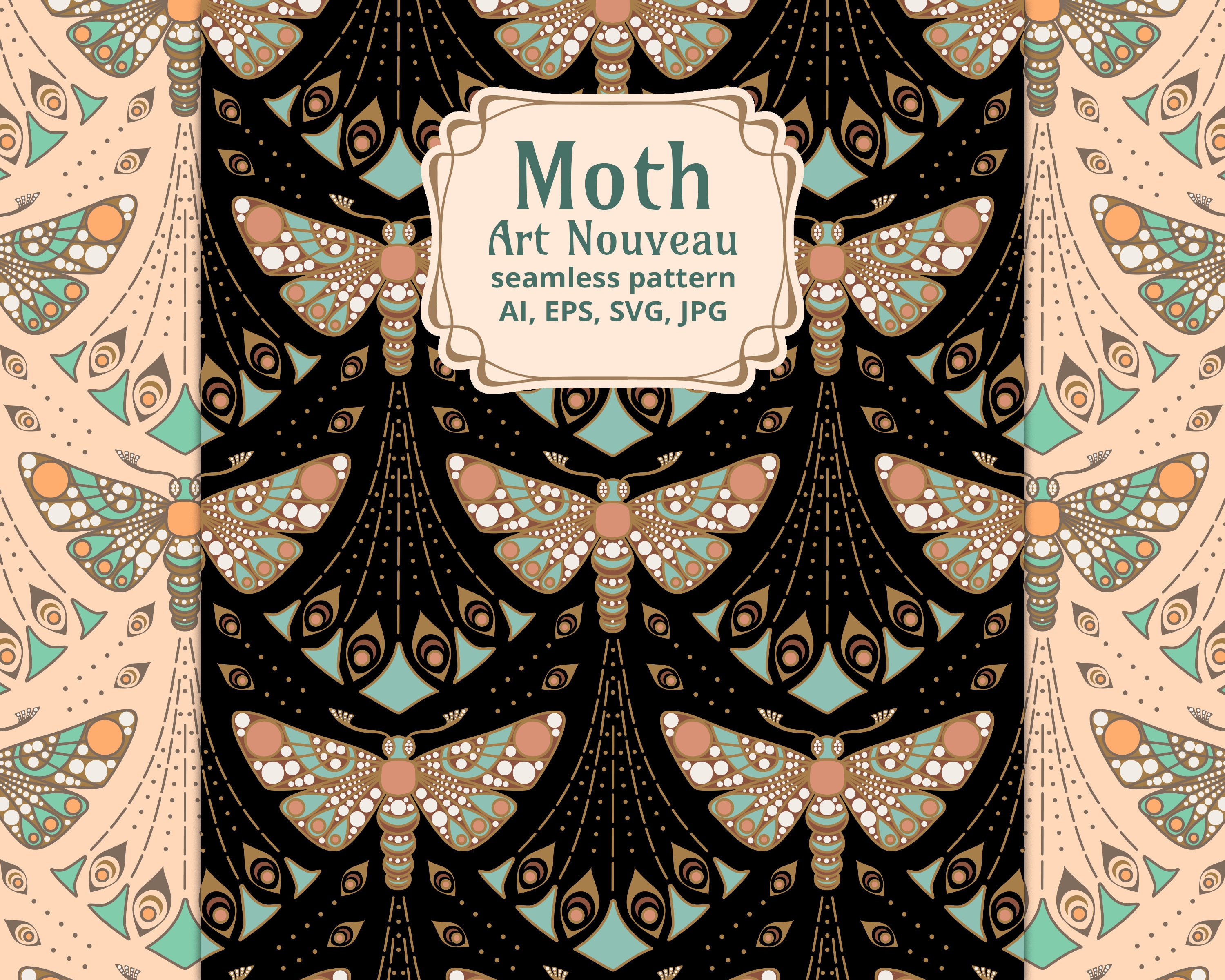 Moth Seamless Pattern in Art Nouveau Style, Vector and Raster Files - Etsy