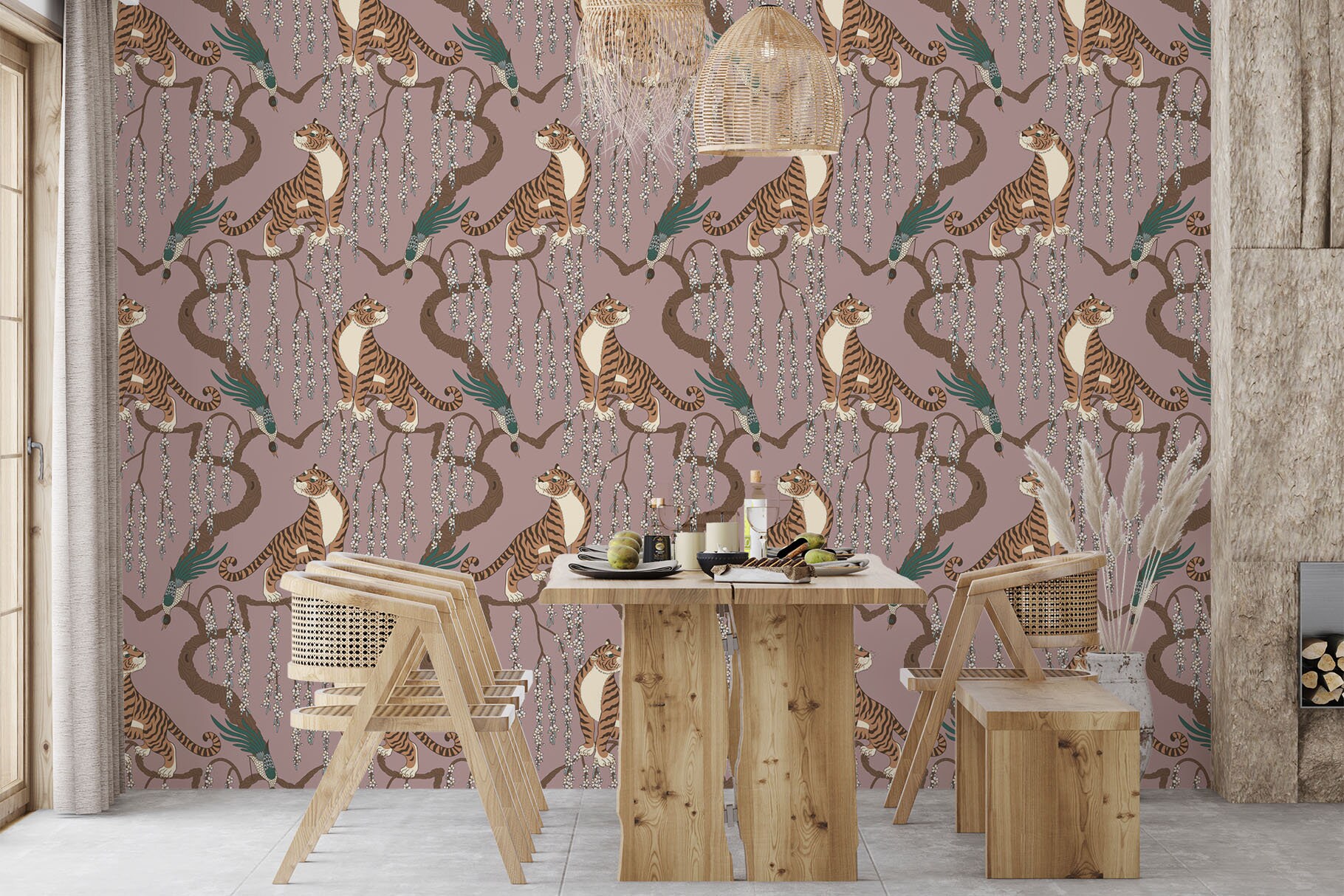 Tiger Under a Flowering Tree, Chinoiserie, Repeating Pattern in Chinese ...