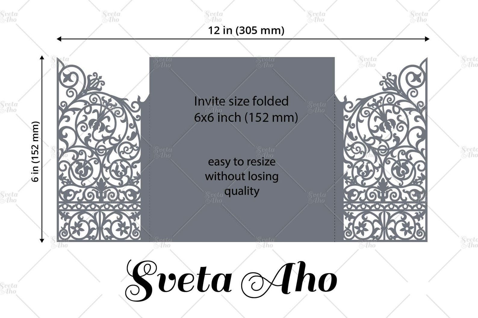 Gate Fold Wedding Invitation SVG Template | Laser Cut Ornate Gates Card ...