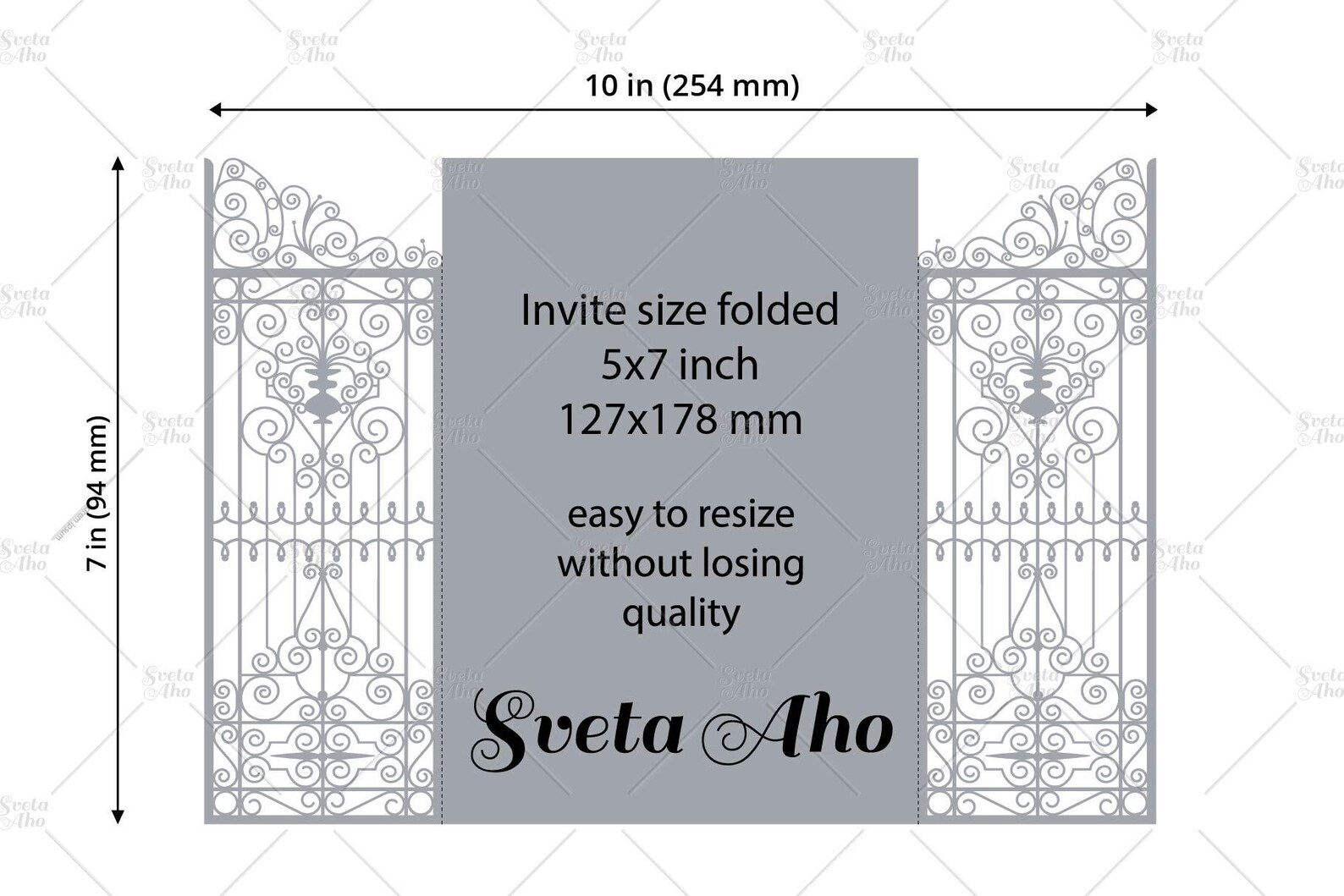Gate Fold Wedding Invitation Template 5x7. Laser Cut Ornate Gates Card ...