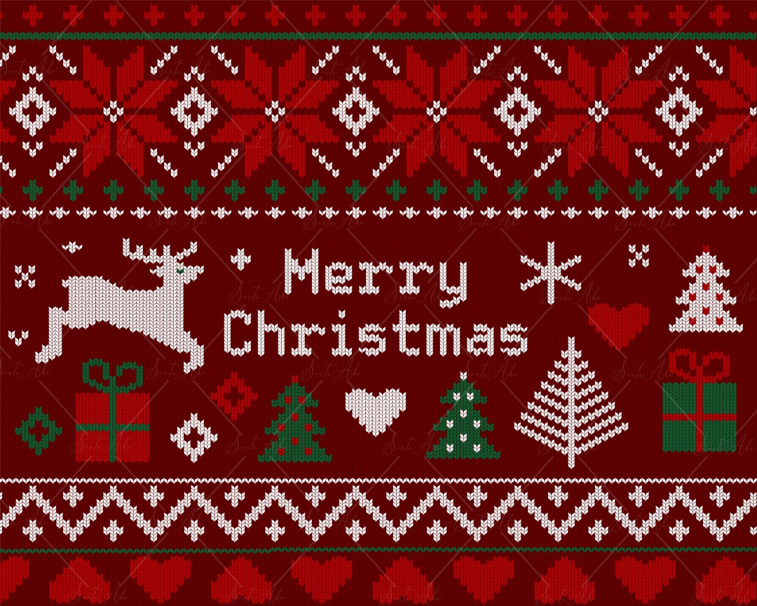 Christmas Knitted Elements, Cliparts and Seamless Patterns, Vector and ...