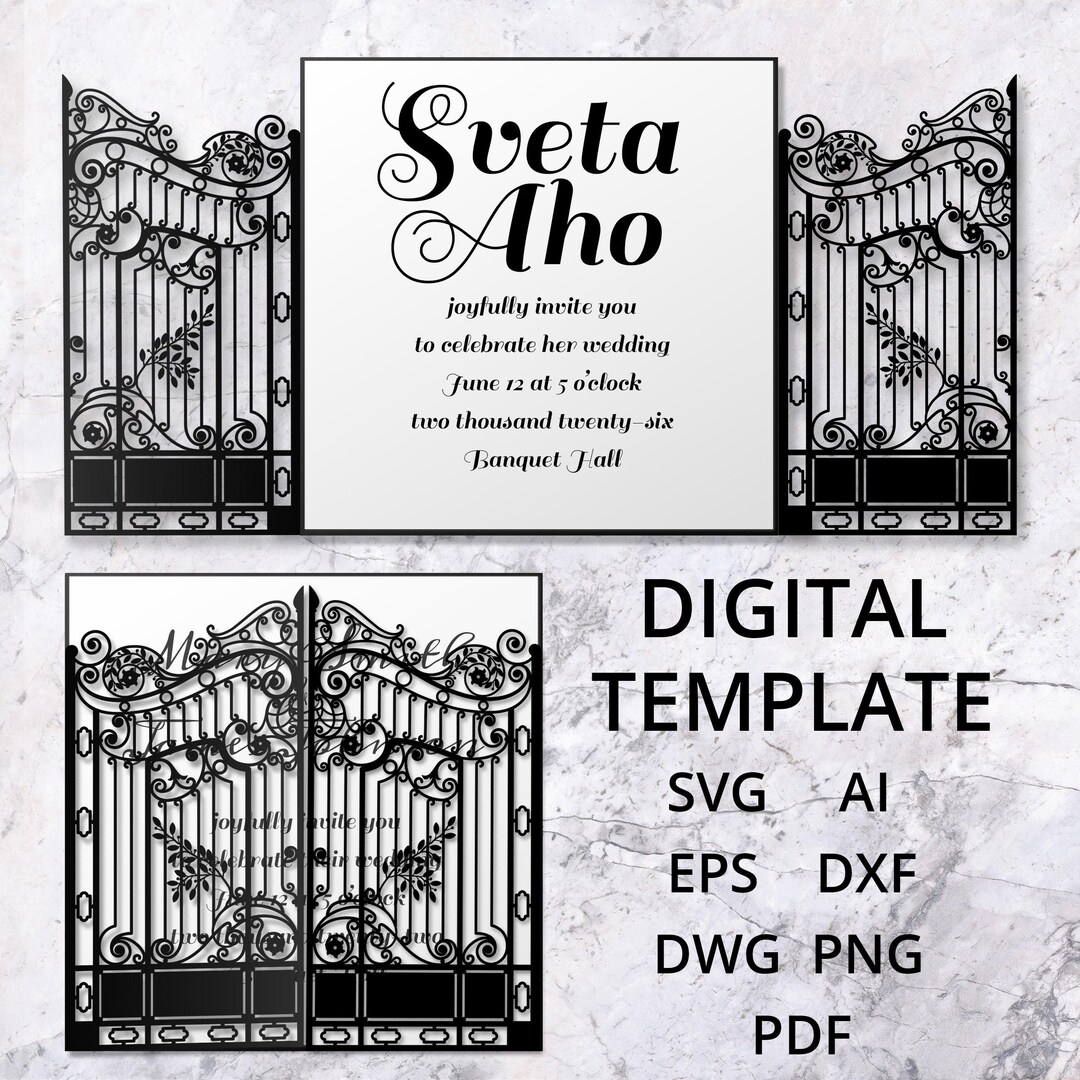 Gate Fold Wedding Invitation SVG Template | Laser Cut Gates Card ...
