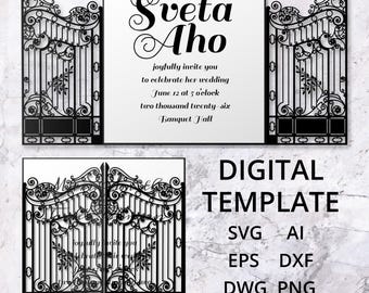 Gate Fold Wedding Invitation SVG Template | Laser Cut Ornate Gates Card ...