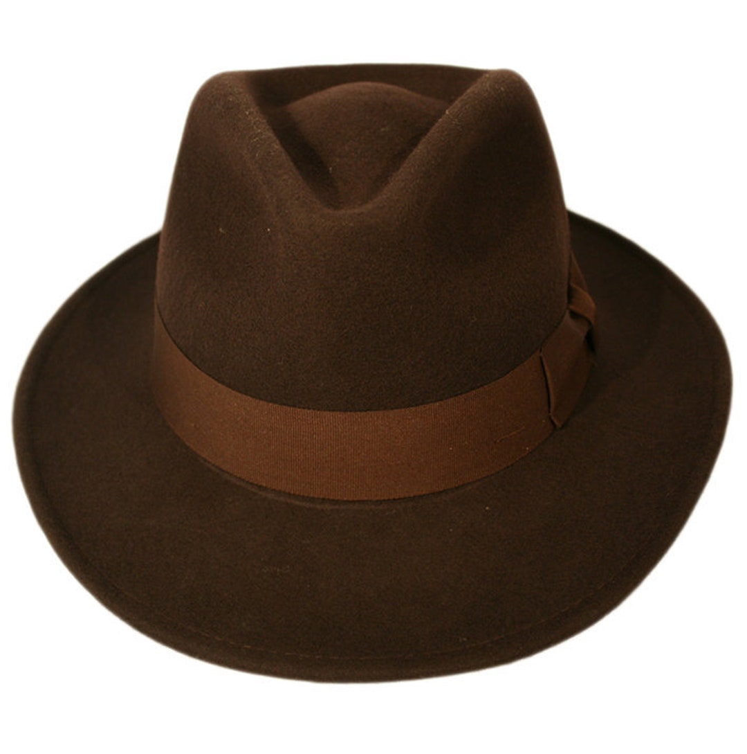 Indiana Jones Style 100% Wool Fedora Hat With Ribbon Band - Etsy