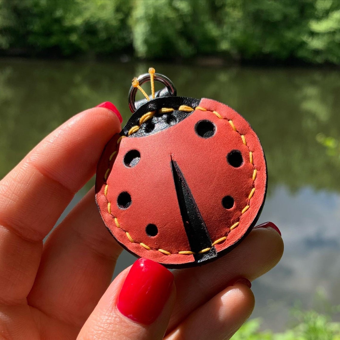 Handcrafted leather key chain ladybug Keyring lady bug gift | Etsy