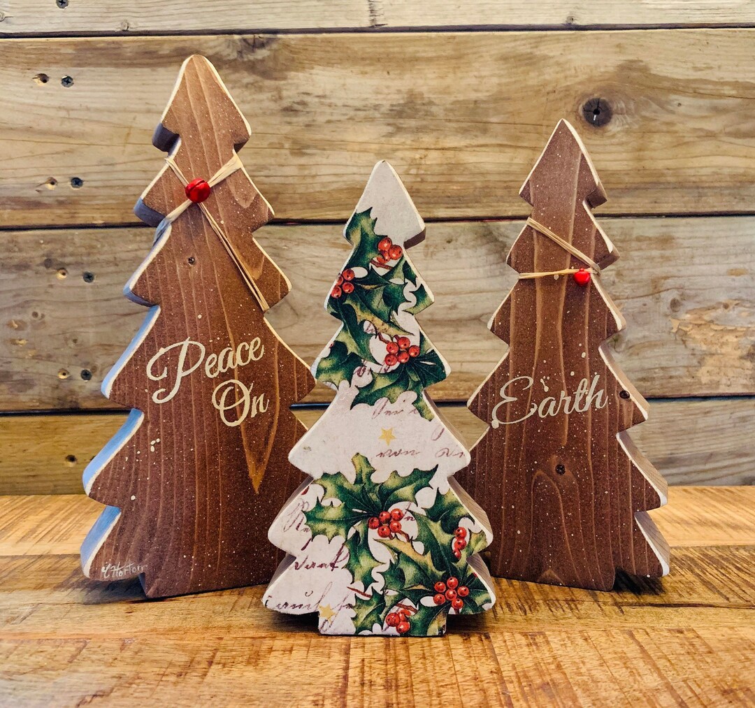 Wooden Christmas Trees Set of 3 Trees Christmas Holiday - Etsy