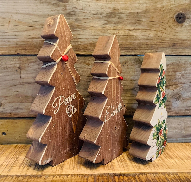 Wooden Christmas Trees Set of 3 Trees Christmas Holiday | Etsy