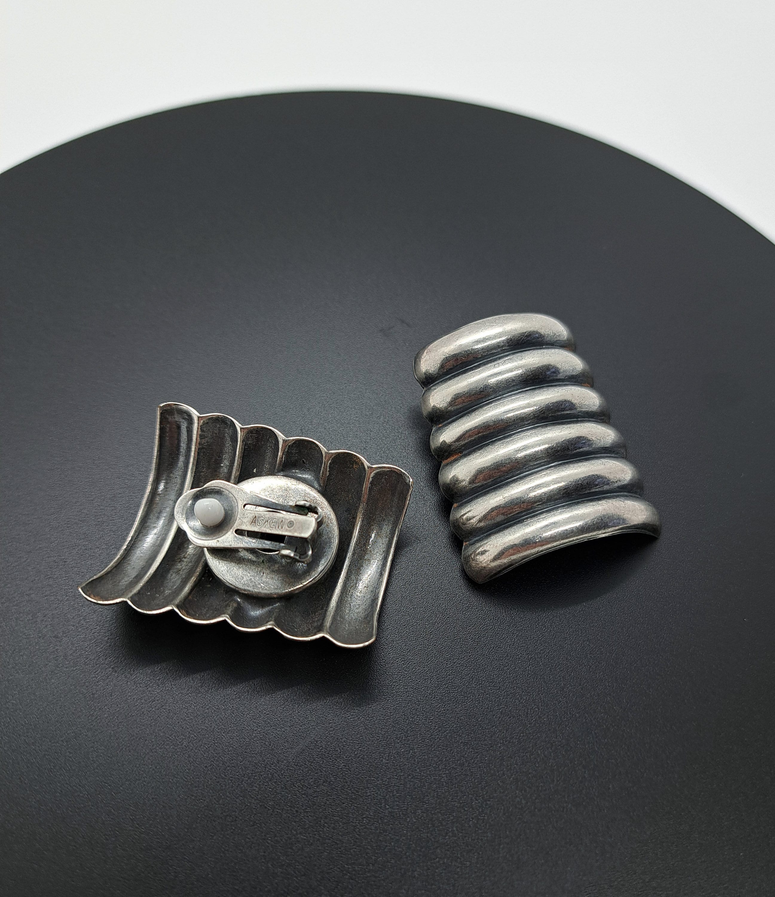 Askew London Silver Tone 1990's Clip on Earrings Vintage Modernist ...