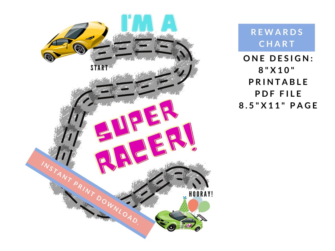 Race Car Rewards Chart Rewards Chart for Kids Printable Rewards Tracker ...