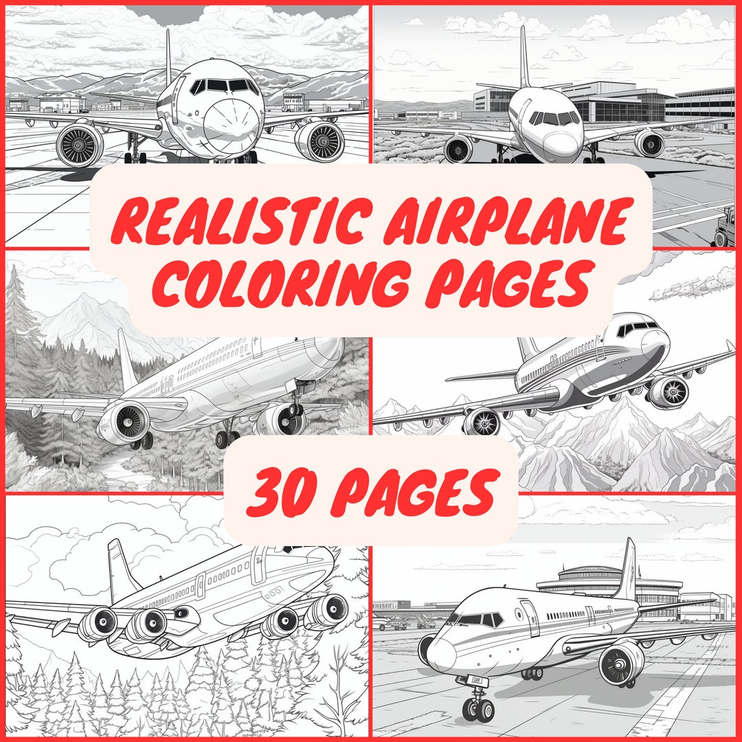 Realistic Airplane Coloring Book 30 Pages for Kids and Adults Ideal ...