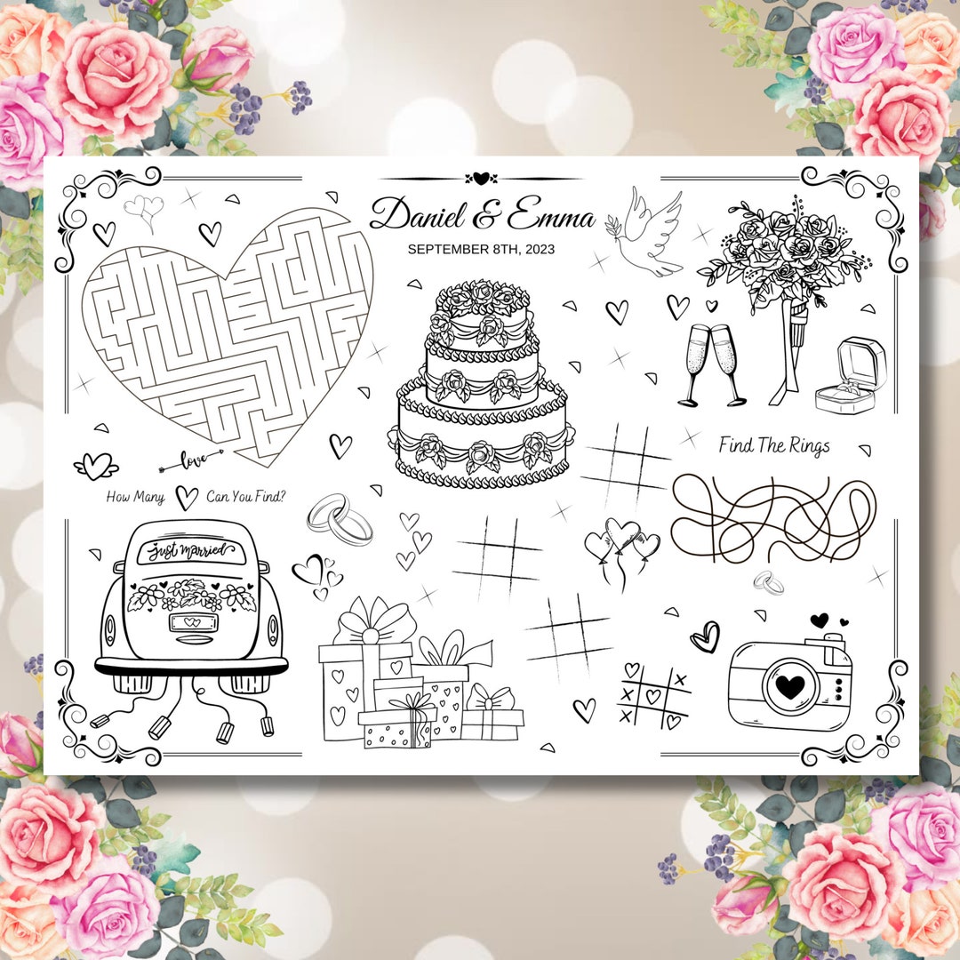 Printable Wedding Coloring Placemat, Digital File, Wedding Activity ...
