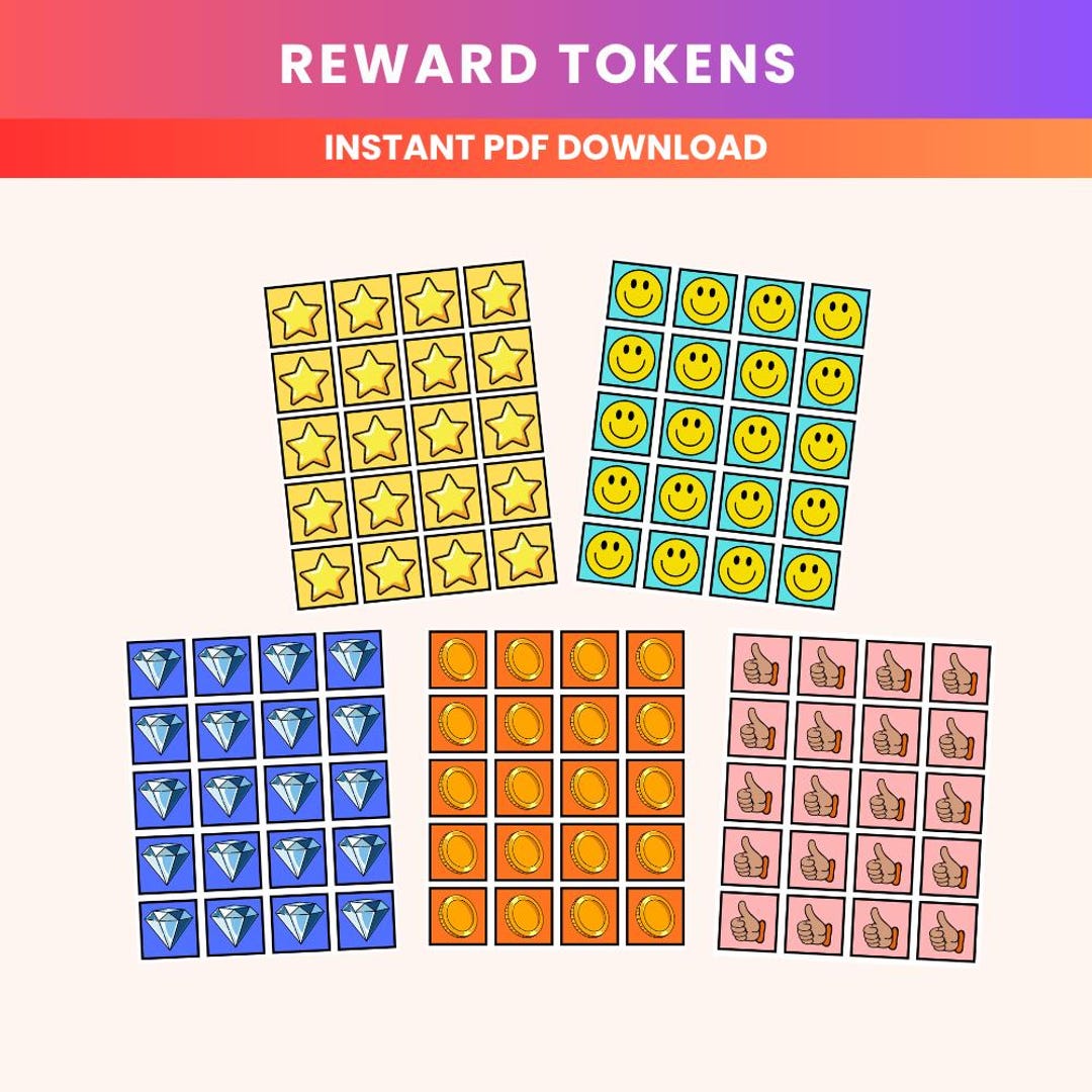Printable Reward Tokens – 5 Sheets of 20 Behavior Reward Cards Each ...