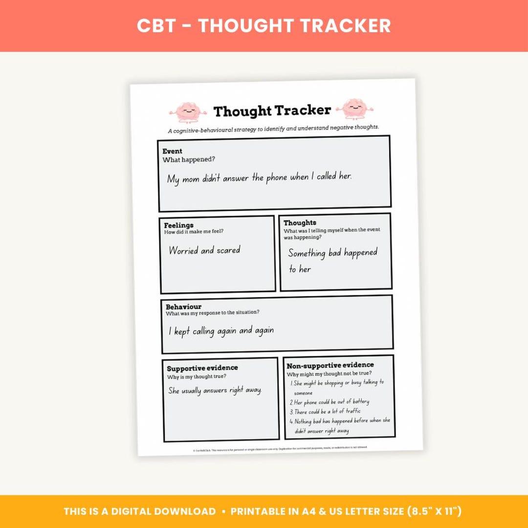 CPT Thought Tracker – Anxiety Worksheet for Kids – Supportive Thoughts ...