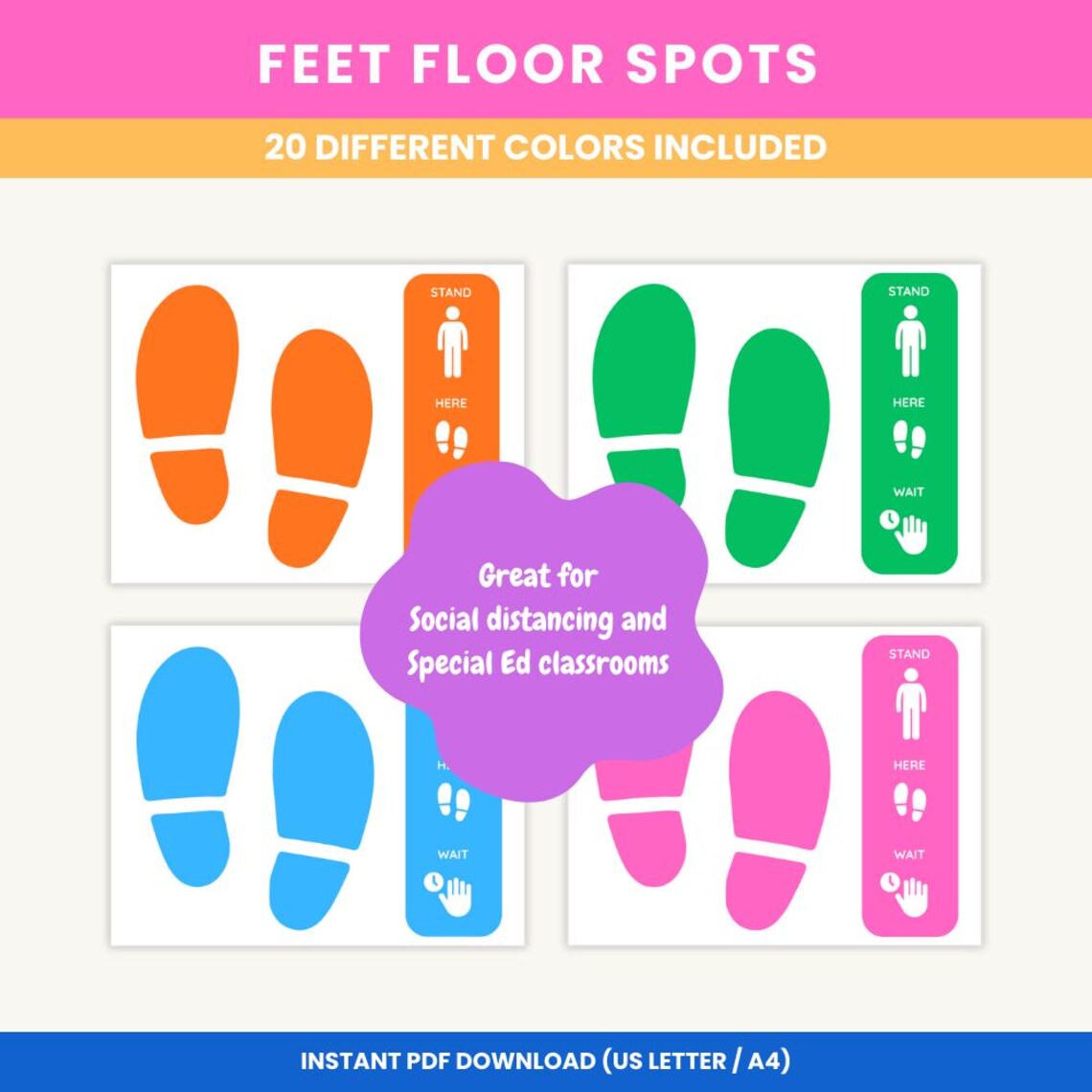 Feet Floor Line up Spots for Classroom | Printable Social Distancing ...