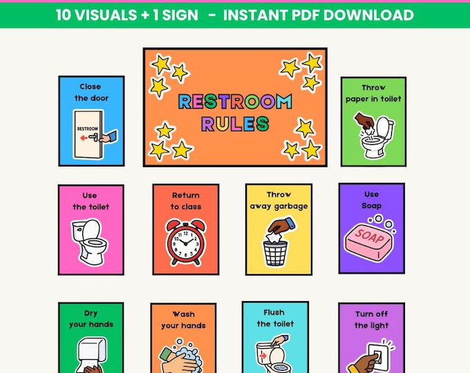 Restroom Rules Visuals for Kids: Bathroom Routine Posters (PDF) - Etsy