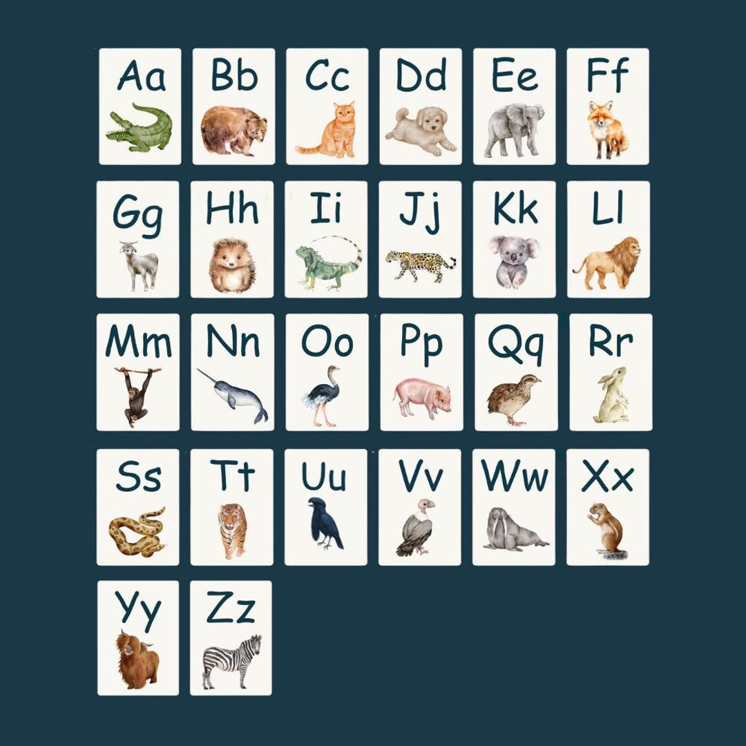 Watercolor Animal Alphabet Flashcards | ABC Learning Cards and ...