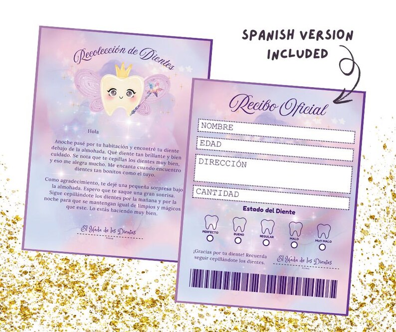 Tooth Fairy Letter & Receipt Set – Printable Lost Tooth Note for Kids ...