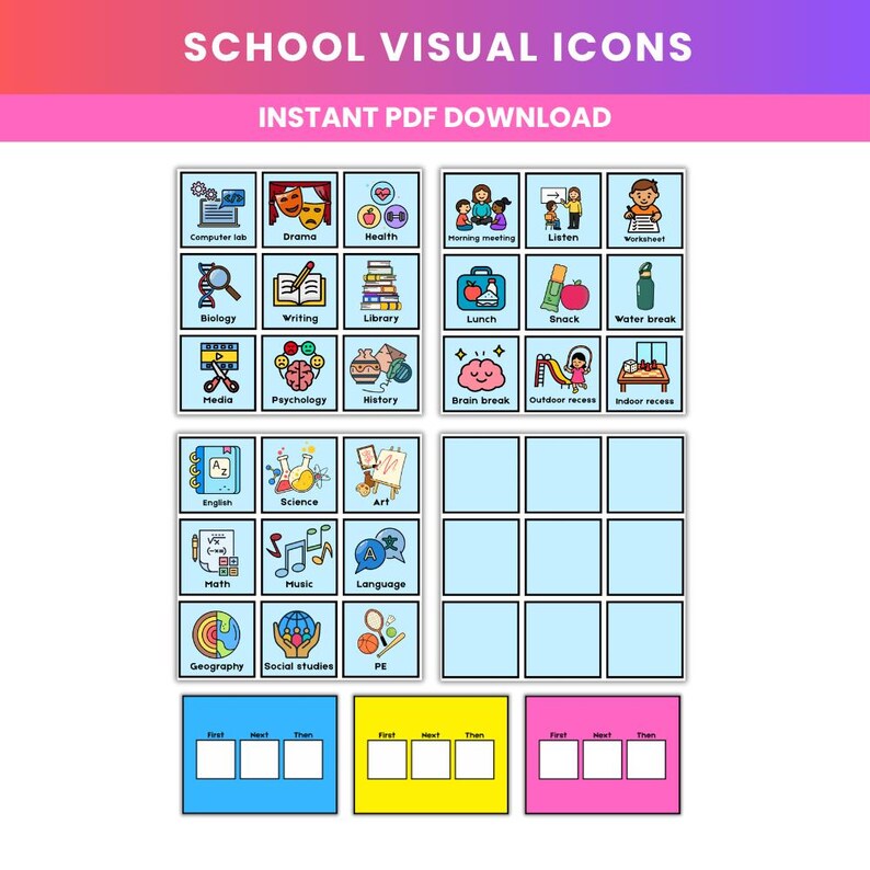 School Visual Icons – Printable Picture Communication Cards & Visual ...