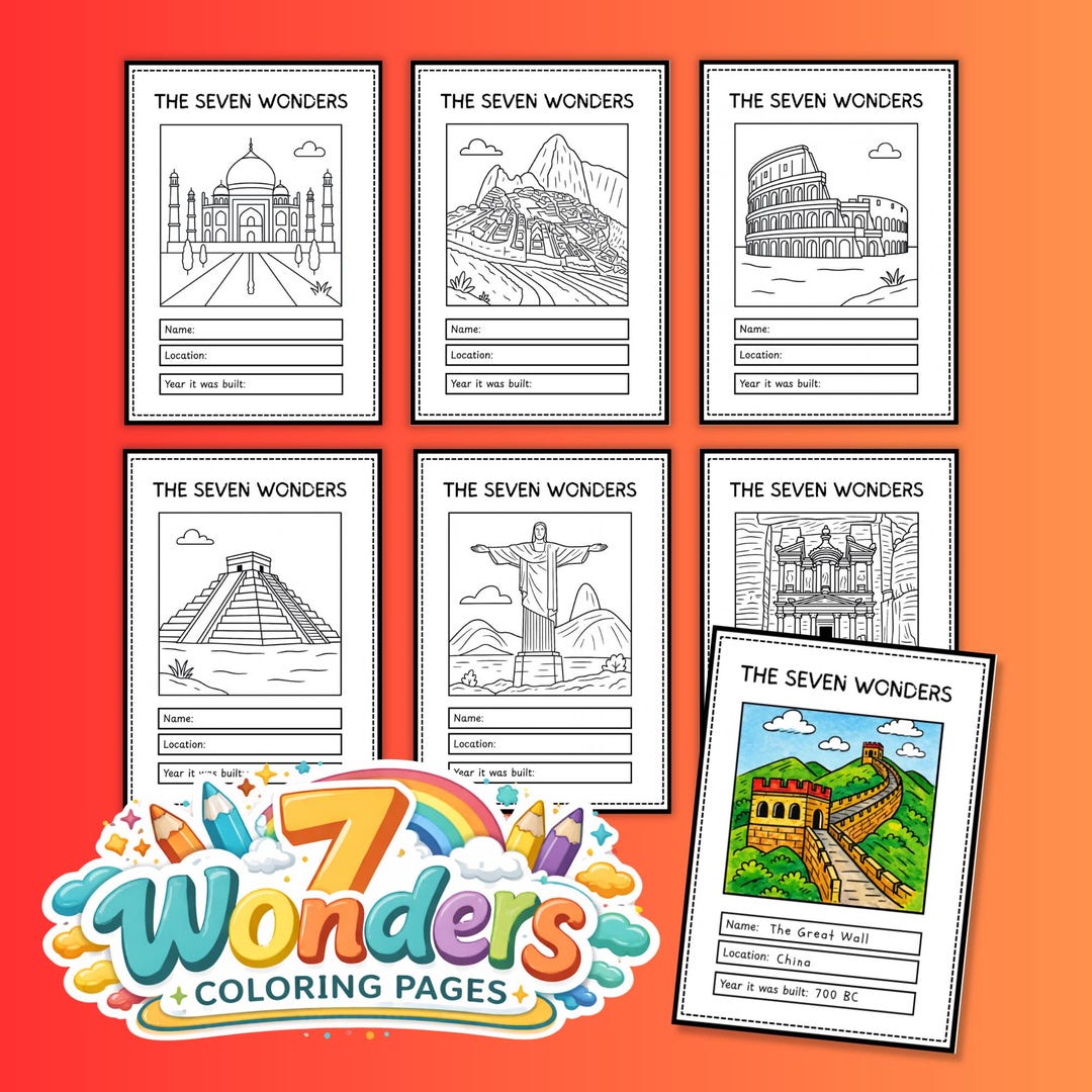 The 7 Wonders Coloring Pages Printable | Seven Wonders of the World ...
