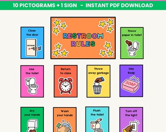 Restroom Rules Visuals for Kids | Printable Bathroom Signs & Toilet ...