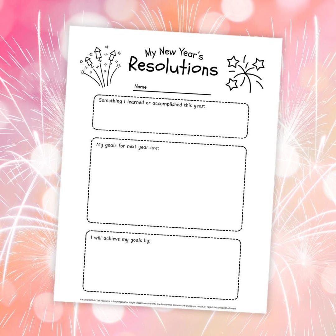 New Year’s Resolutions Worksheet for Kids | Goal Setting Printable ...