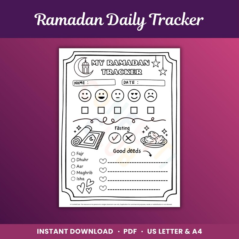 Ramadan Tracker for Kids Printable PDF | My Ramadan Chart | Fasting ...