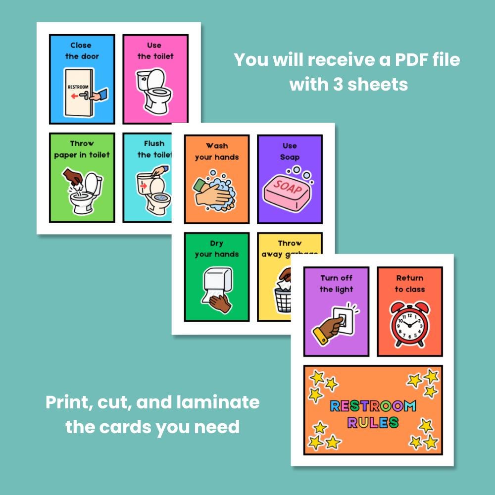 Restroom Rules Visuals for Kids: Bathroom Routine Posters (PDF) - Etsy