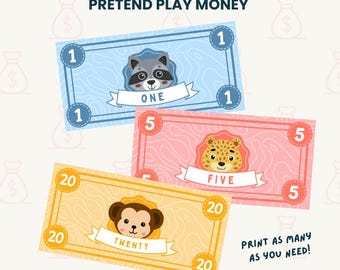Animal Play Money: Printable Pretend Bills for Kids (PDF Download) - Etsy
