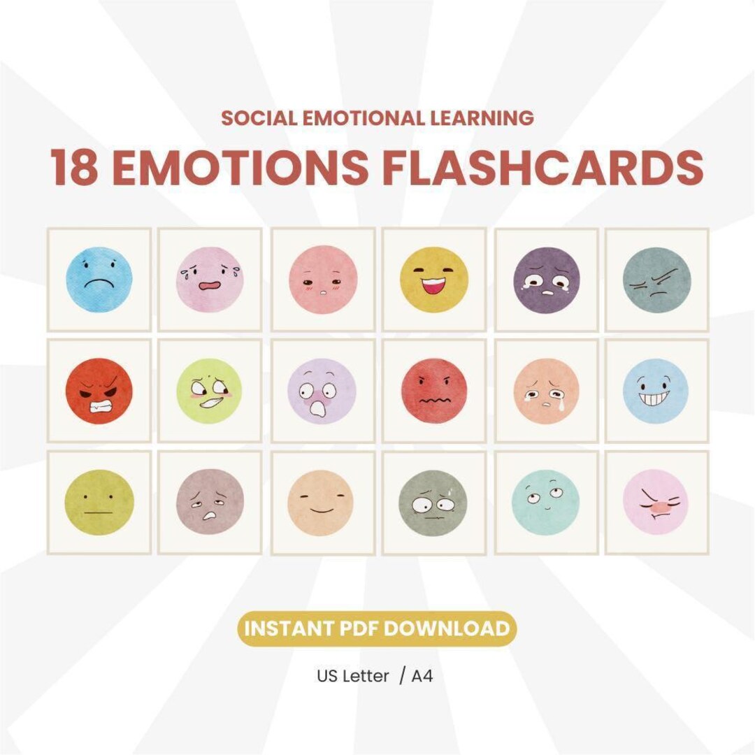 Emotions Flashcards for Kids, SEL Feelings Cards Printable, Counseling ...