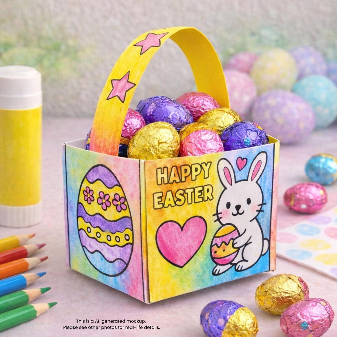 Printable Easter Basket Craft Template | DIY Coloring Easter Basket ...