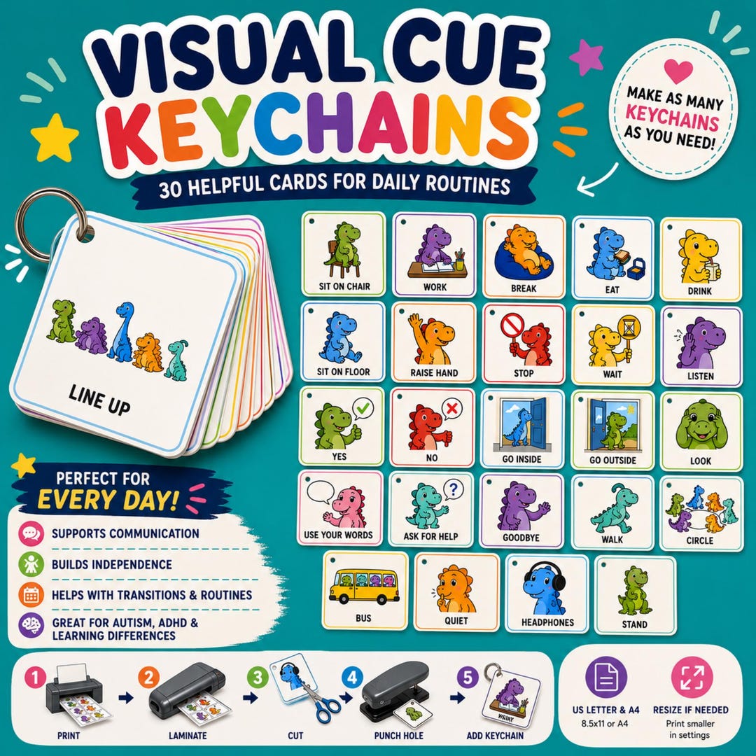 Dinosaur Visual Cue Keychains | Printable Visual Supports for Kids ...
