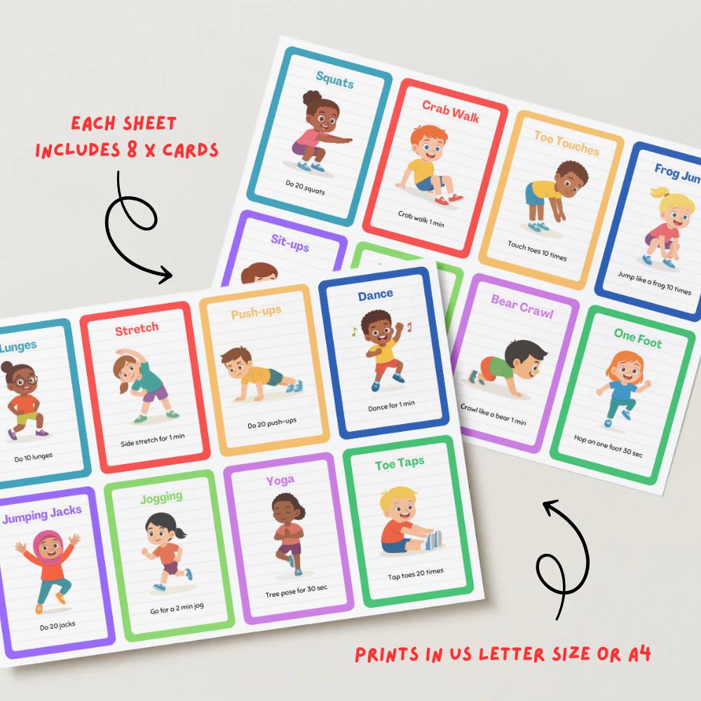 Movement Break Cards for Kids | 16 Printable Exercise Flashcards for ...