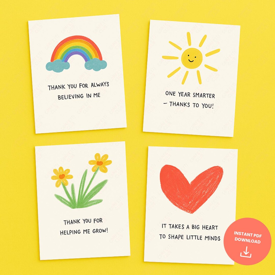 Printable Teacher Appreciation Cards for Kids – Cute End of Year Thank ...