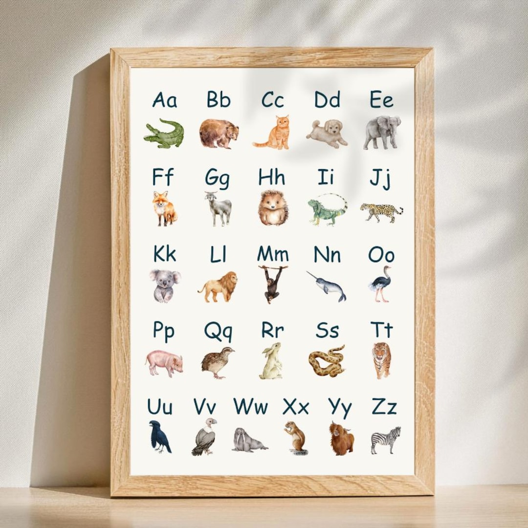 Watercolor Animal Alphabet Poster | ABC Wall Art for Kids | Educational ...