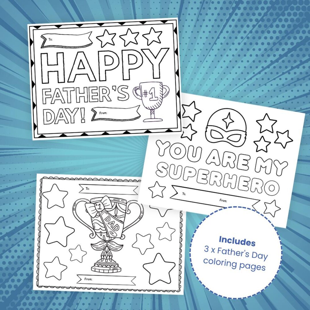 Father's Day Coloring Pages: Printable Cards for Kids (PDF Download) - Etsy