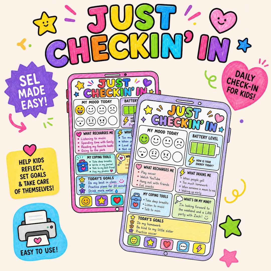 Kids SEL Check-in Printable | Daily Emotional Regulation Worksheet ...