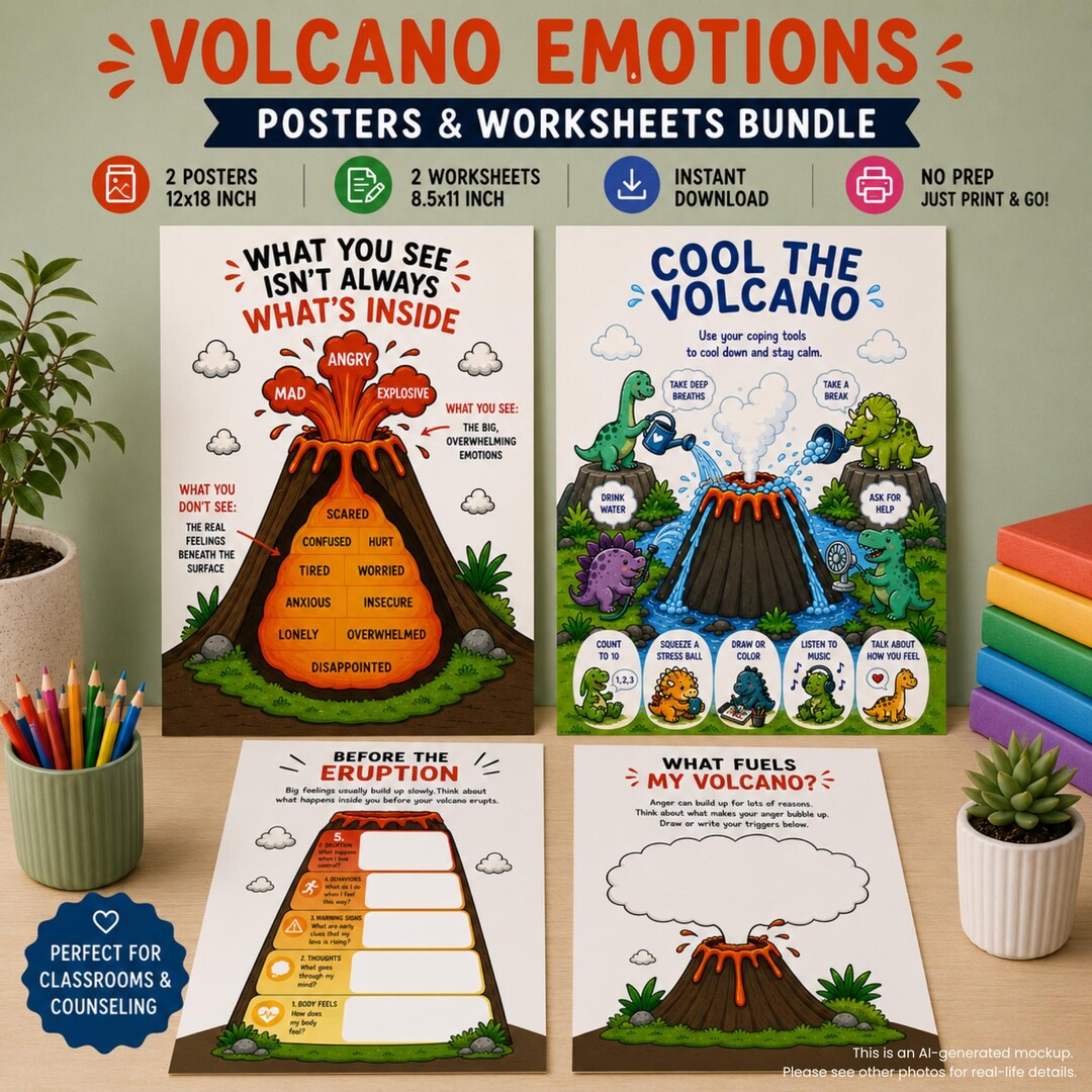 Volcano Emotions Posters & Worksheets Bundle | Anger Management ...