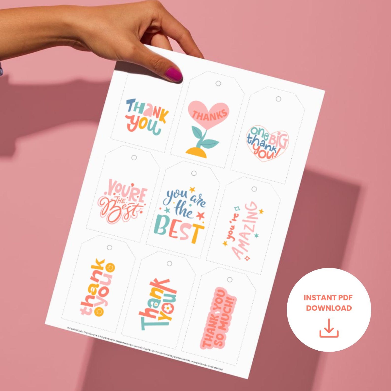 Printable Thank You Gift Tags: Teacher, Friend, Customer (PDF Download ...