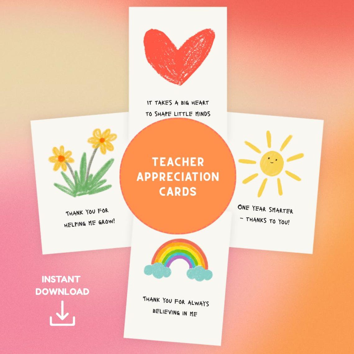 Printable Teacher Appreciation Cards for Kids – Cute End of Year Thank ...